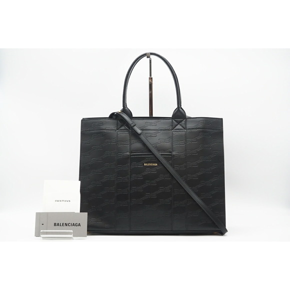 Balenciaga | Bags | Balenciaga Bb Monogram Shopping Tote Bag Black ...